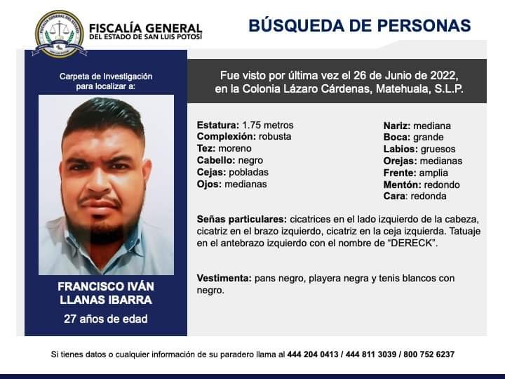 Fiscalía emite Alerta de búsqueda para Francisco Iván Llanas Ibarra